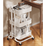 3 Tier Mesh Utility Cart Rolling Metal Organization Cart with Handle ...