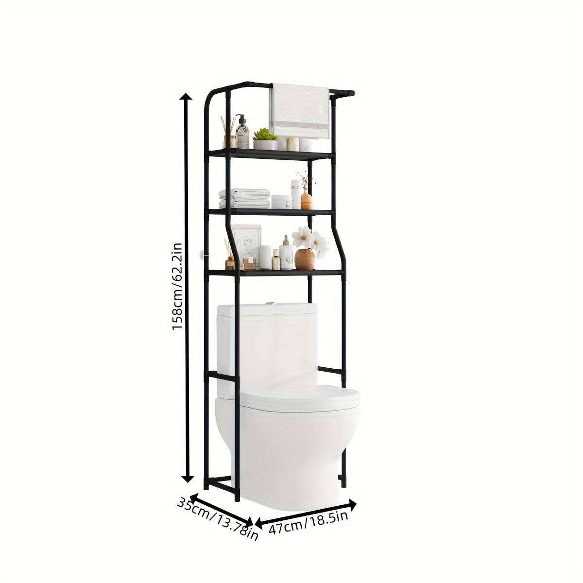 3-Tier Metal Bathroom Storage Rack with Towel Bar - Heavy-Duty Floor ...