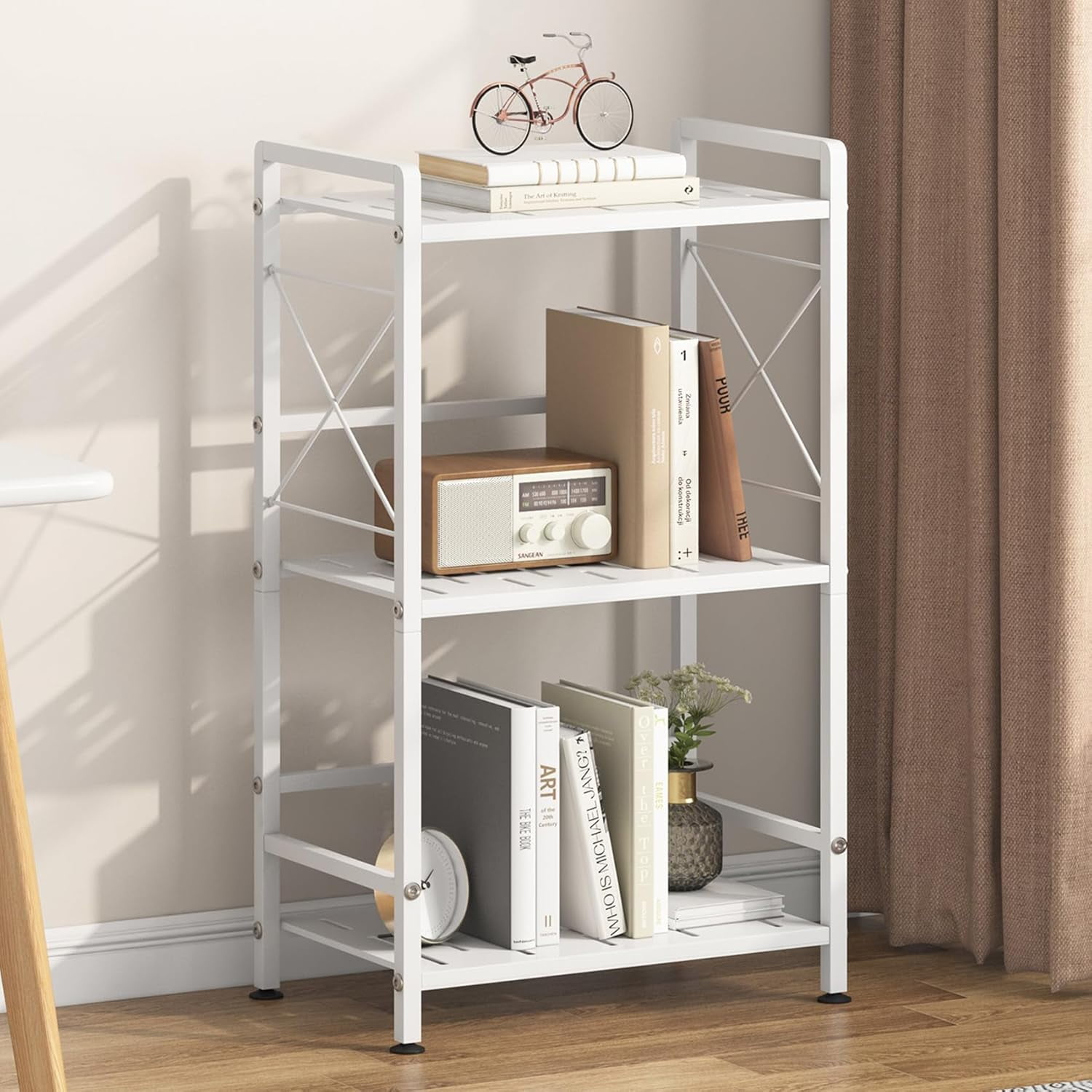 3 Tier Metal Bookshelf Bathroom Storage Standing Shelf Unit Kitchen ...