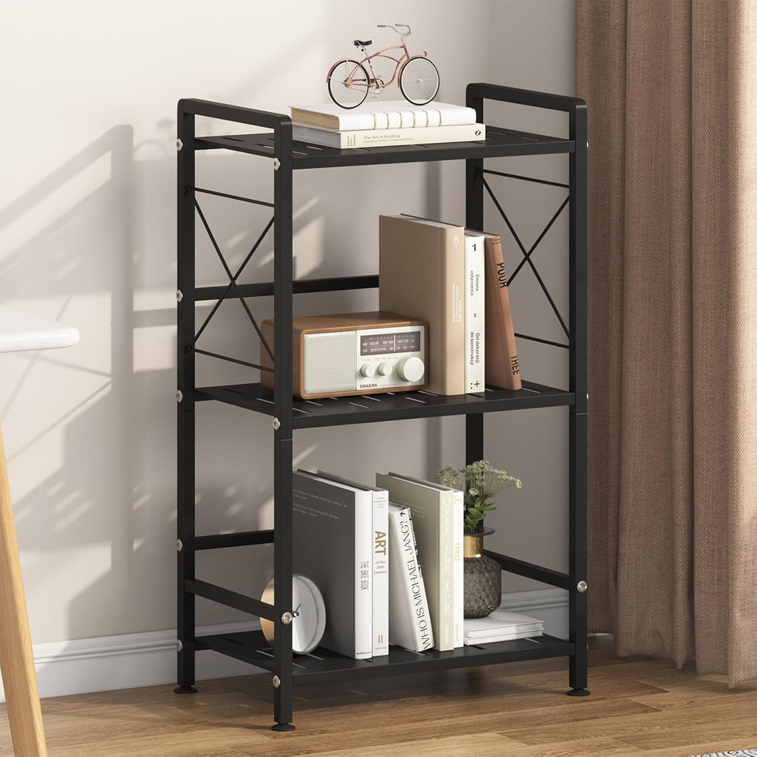 3 Tier Metal Bookshelf Bathroom Storage Standing Shelf Unit Kitchen ...