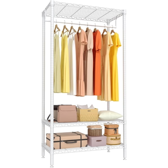 3-Tier Metal Clothes Rack with Adjustable Shelves and Hanging Rod ...