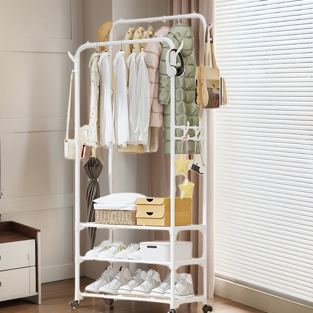3-Tier Metal Clothes Rack on Wheels - Heavy-Duty Organizer with Shoe ...
