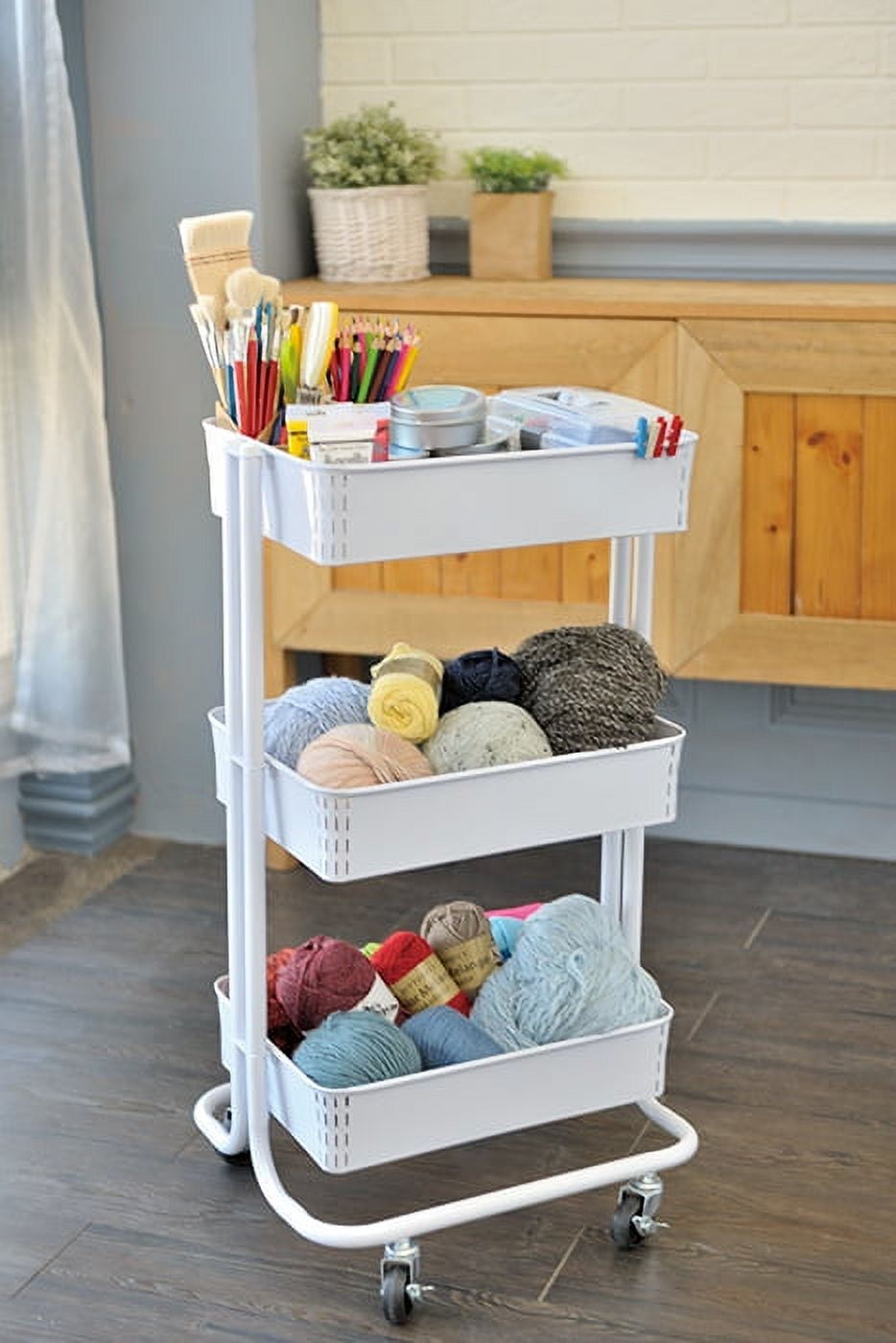 3-Tier Metal Craft Storage Cart White - Walmart.com