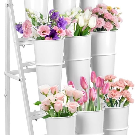 3 Tier Metal Flower Display Stand with 9 Removable Buckets Rolling ...