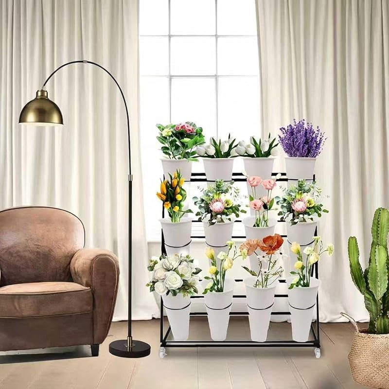 3 Tier Metal Flower Display Stand Frame with 12pcs Buckets, Flower ...