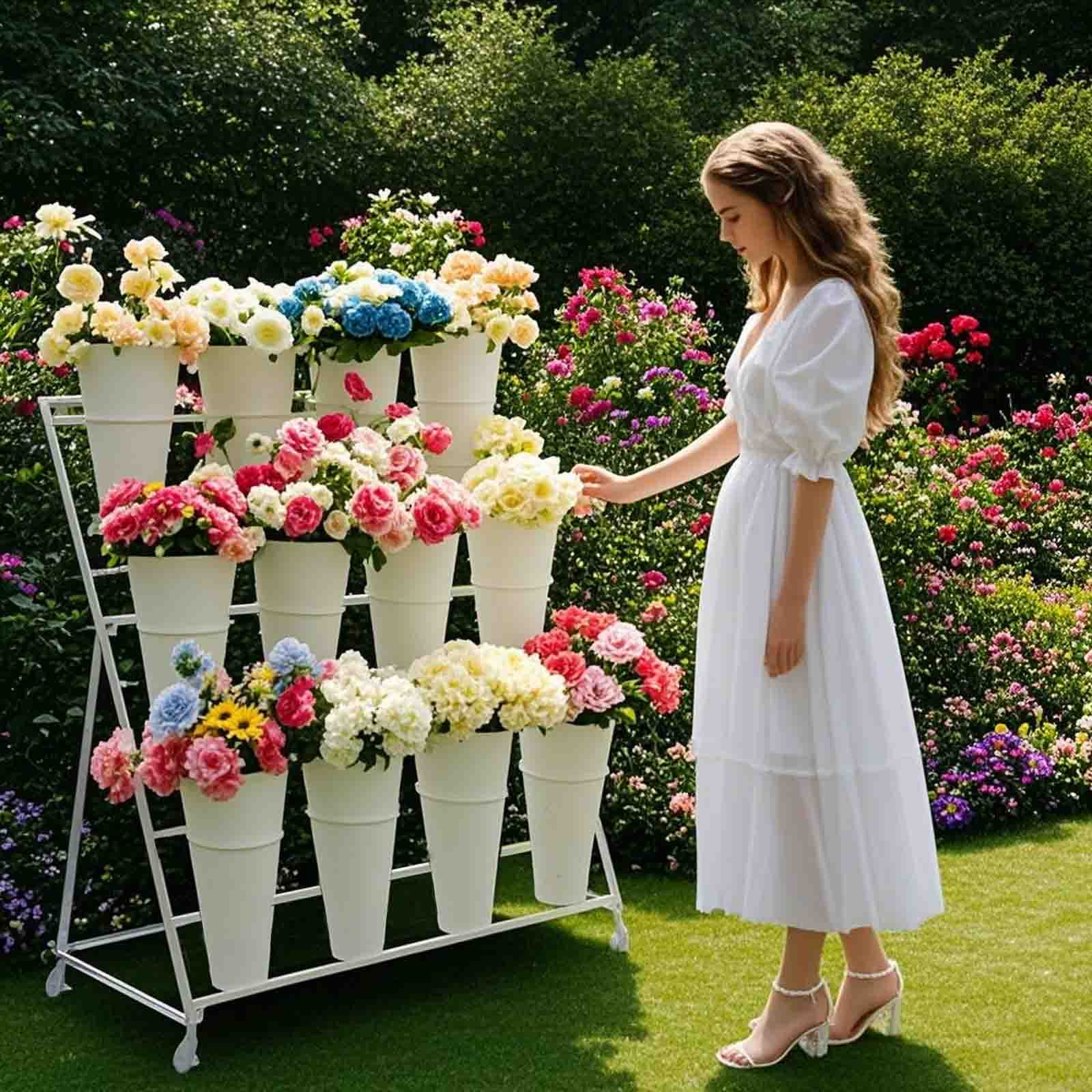3 Tier Metal Flower Display Stand Frame with 12pcs Buckets, Flower ...