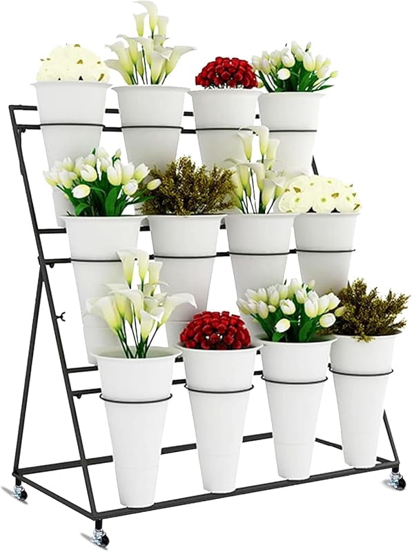 3 Tier Metal Flower Display Stand Frame with 12pcs Buckets, Flower ...