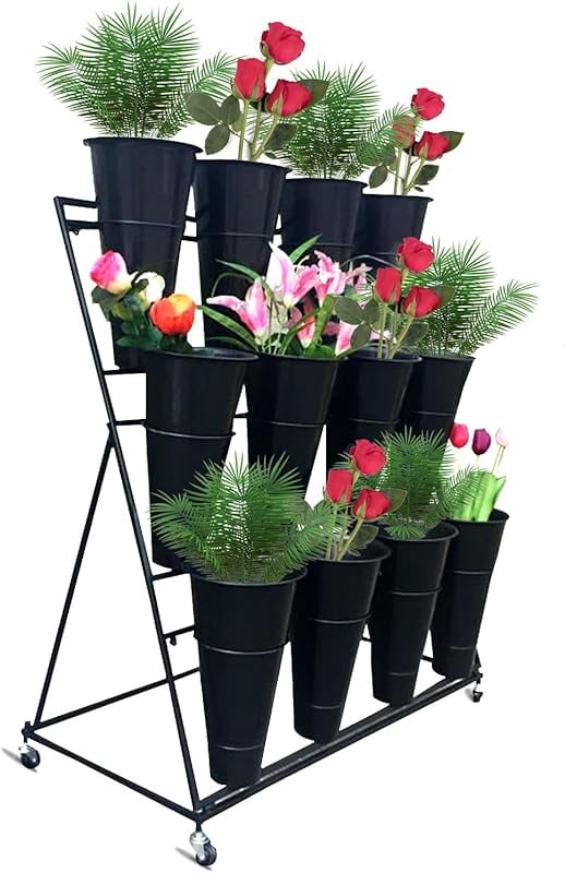 3 Tier Metal Flower Display Stand Frame with 12pcs Buckets, Flower ...