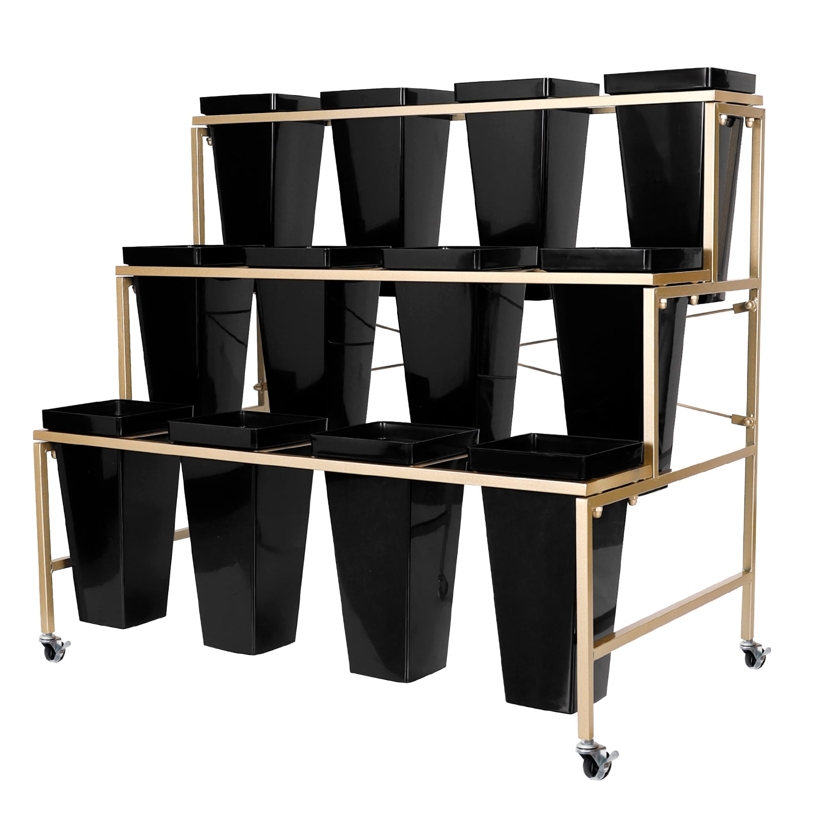 3 Tier Metal Flower Display Stand with 12pcs Plastic Buckets for Fresh ...