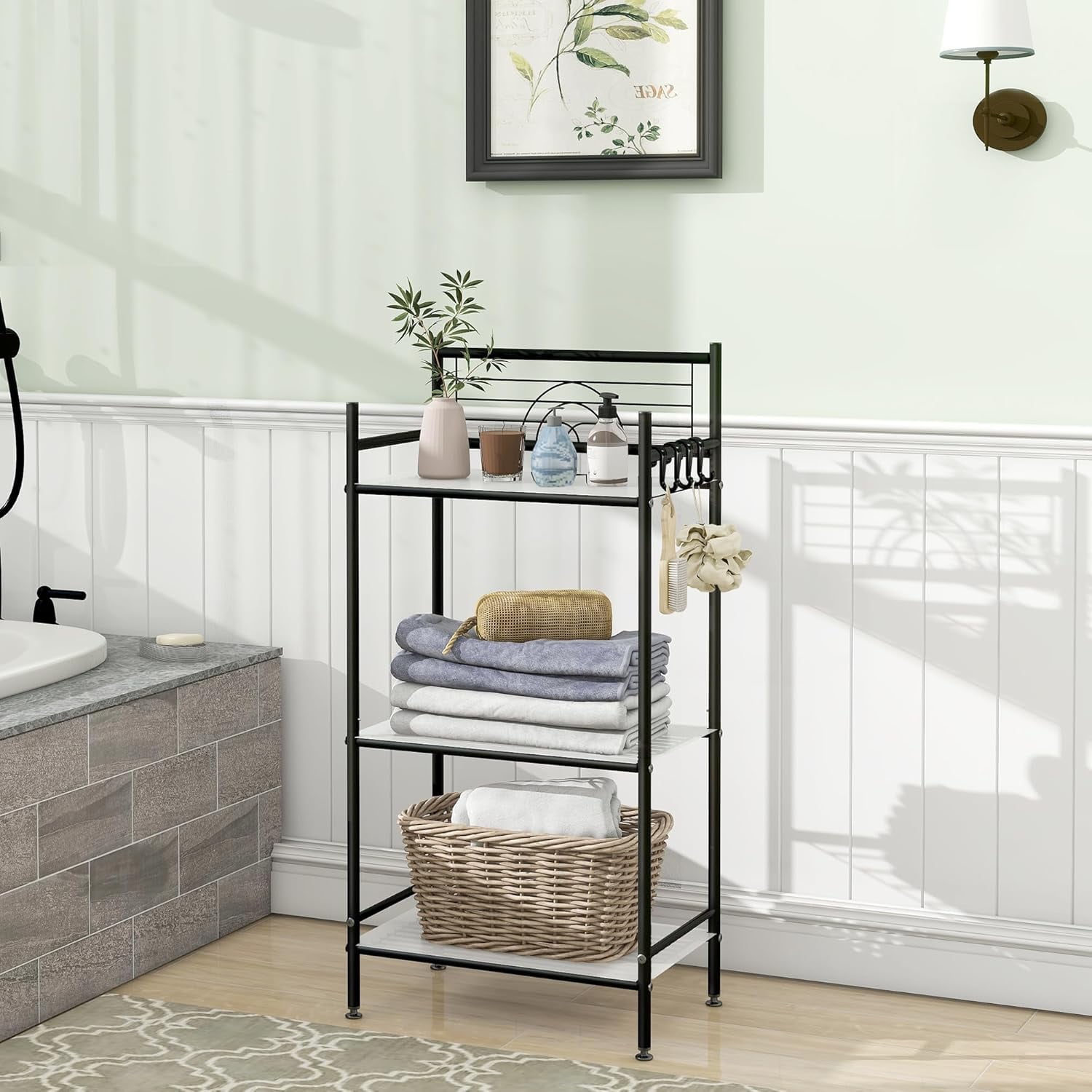 3-Tier Metal Freestanding Storage Shelf,Standing Bathroom Shelves with ...