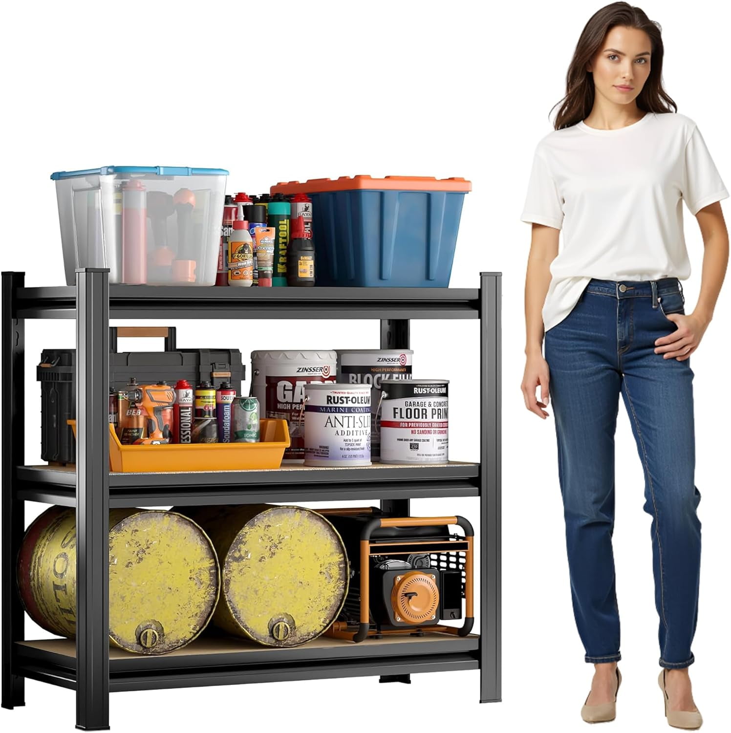 3-Tier Metal Garage Shelving Unit, Heavy Duty Small Storage Rack,Steel ...