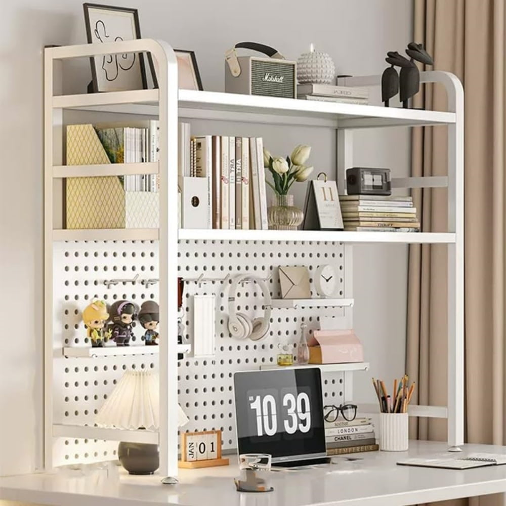 3-Tier Metal Hutch Bookcase Organizer – Sturdy Desktop Bookshelf for ...