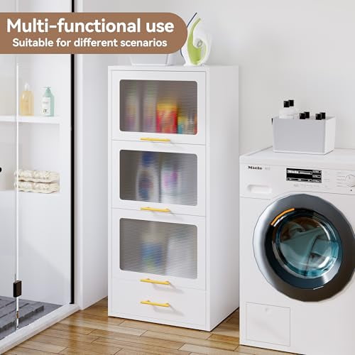 3-Tier Metal Kitchen Storage Cabinets with Lid, Closet Organizer and ...