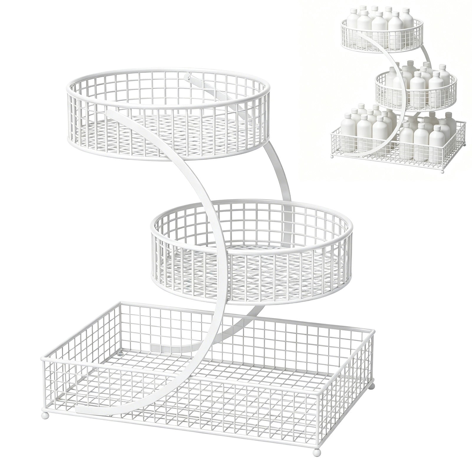 3-Tier Metal Makeup Organizer Countertop for Vanity - Round Varnished ...
