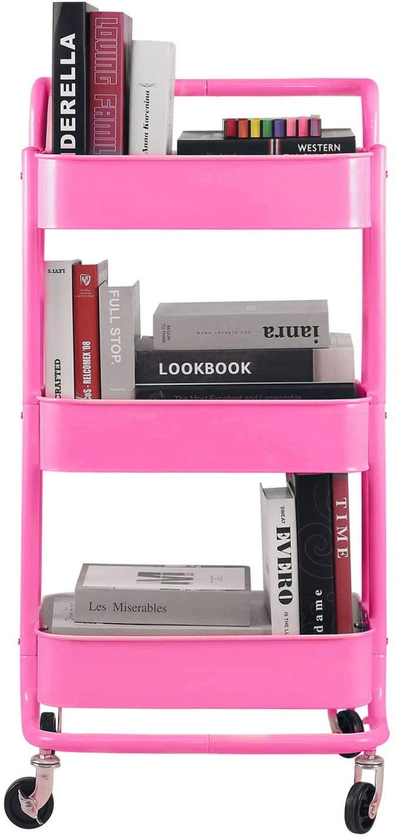 3-Tier Metal Mesh Rolling Cart Storage Organizer with Utility Handle ...