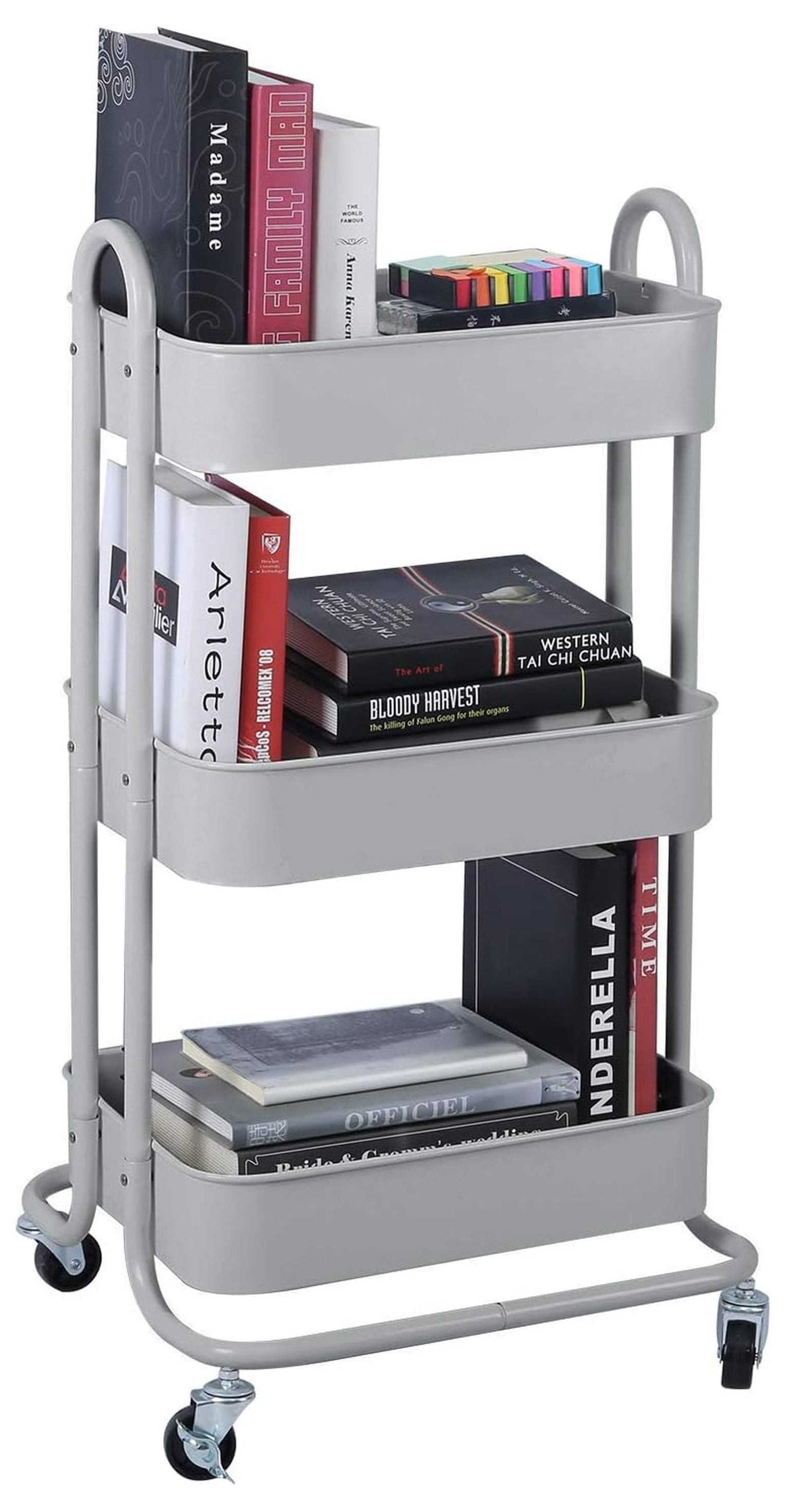 3-Tier Metal Mesh Utility Rolling Cart Storage Organization Cart with ...