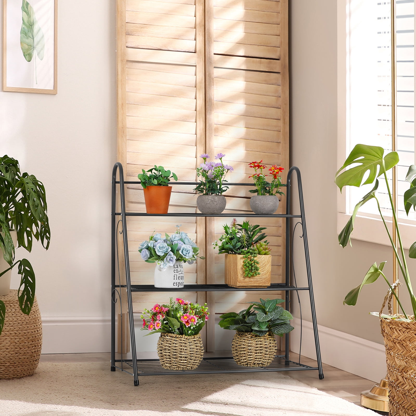 3‑Tier Metal Plant Stand, Dark Gray Flower Rack for Indoor/Outdoor ...