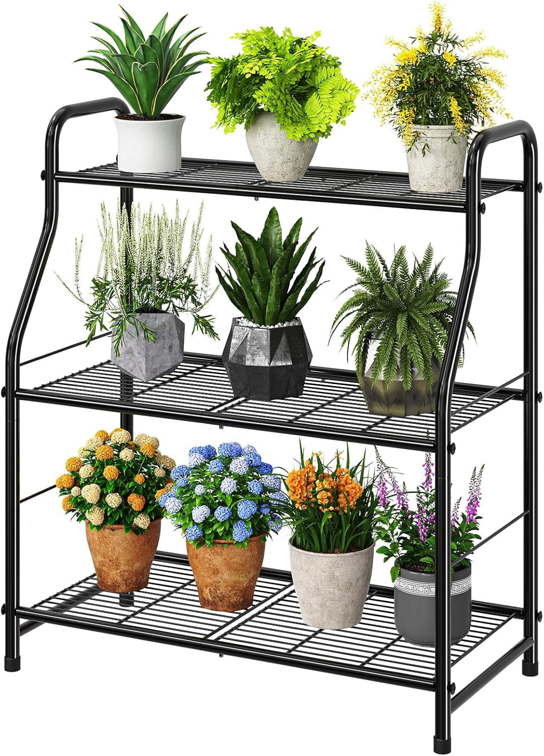 3 Tier Metal Plant Stand Indoor Outdoor, Plant Shelf Organizer for ...