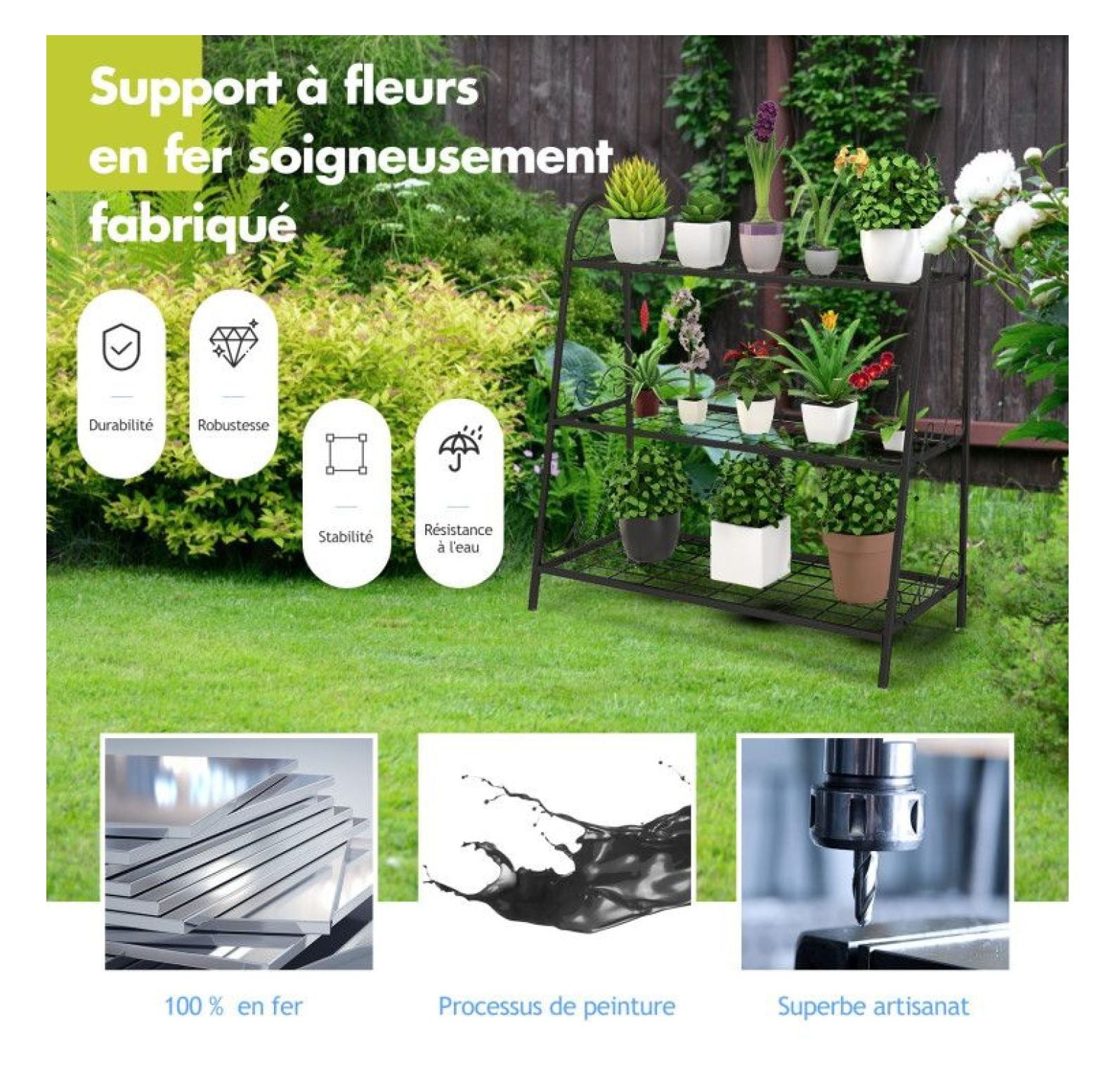 3-Tier Metal Plant Stand - Indoor Outdoor Shelf for Plants, Shoes ...