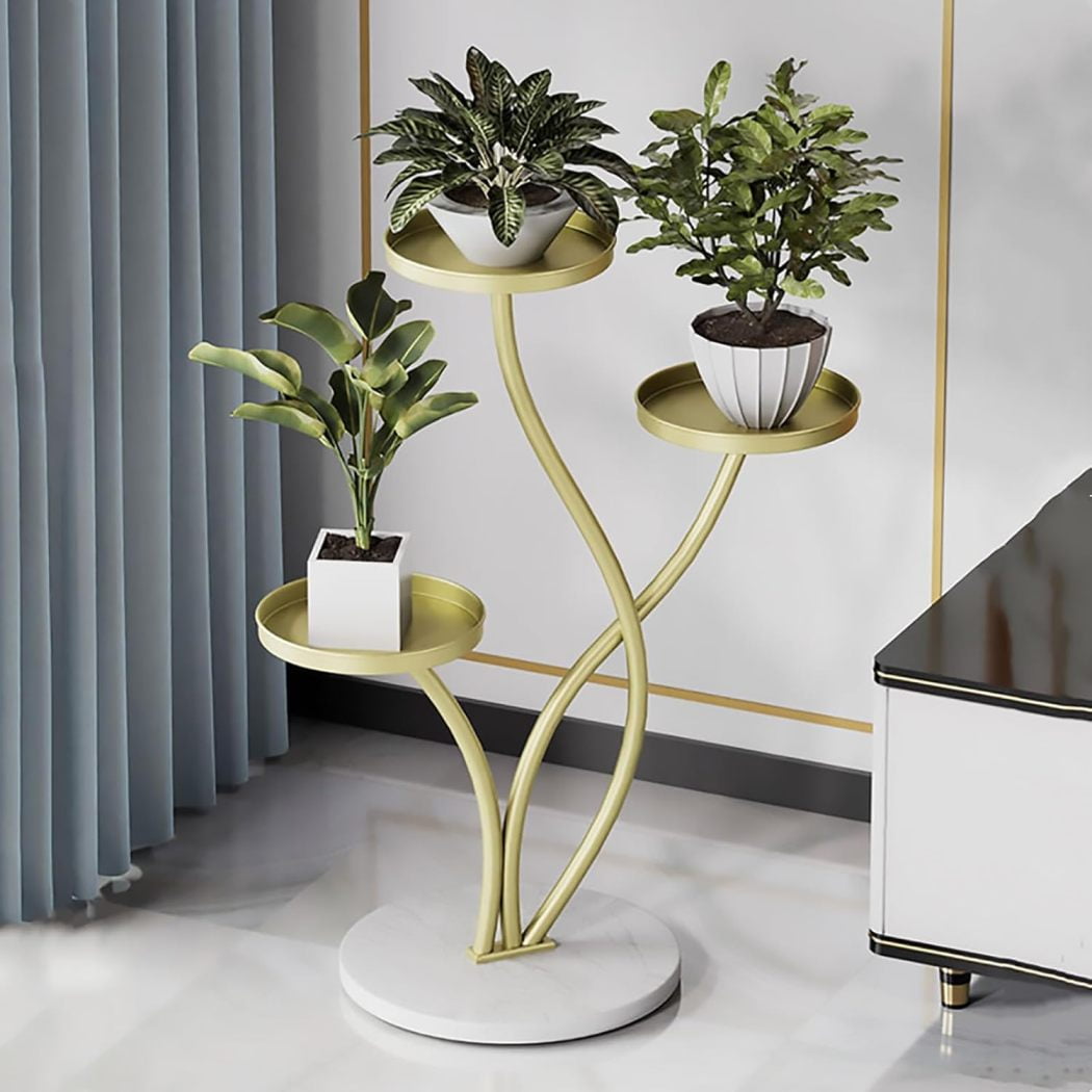 3-Tier Metal Plant Stand Indoor Outdoor, Tri-Level Plant Shelf Holder ...