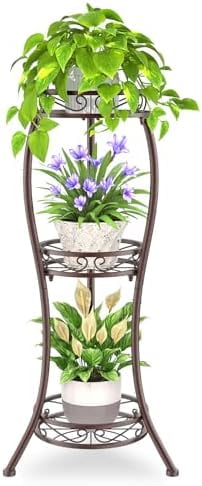 3 Tier Metal Plant Stand Indoor Outdoor, Wrought Iron Corner Tall ...