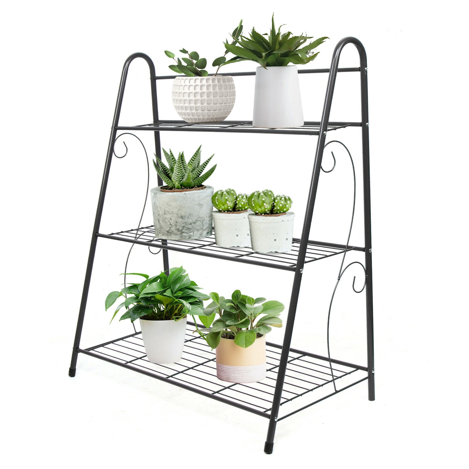3-Tier Metal Plant Stand Ladder Shaped Flower Pot Rack Holder Storage ...