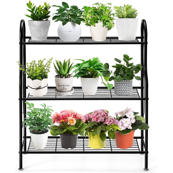 3 Tier Metal Plant Stand, Plant Display Rack Shelf Stand w/Adjustable ...