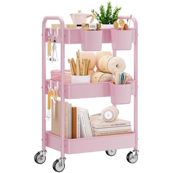 3-Tier Metal Rolling Cart, Heavy Duty Utility Cart with Lockable Wheels ...