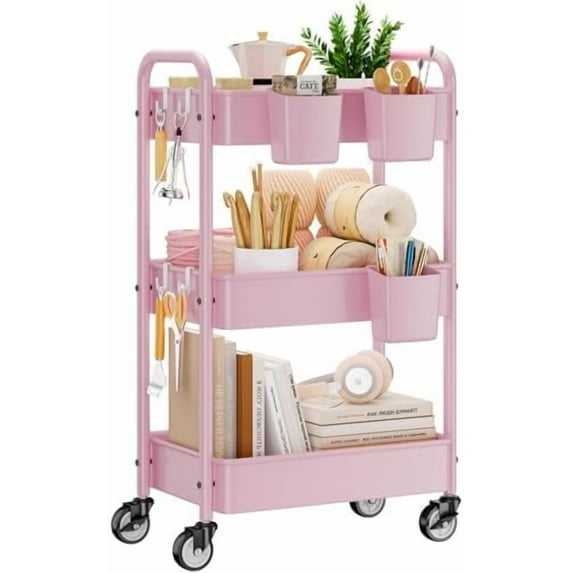 3-Tier Metal Rolling Cart, Heavy Duty Utility Cart with Lockable Wheels ...