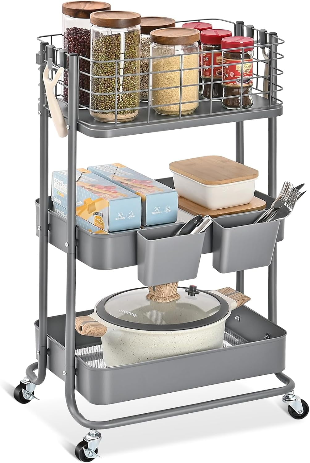 3 Tier Metal Rolling Cart, Kitchen Organizers and Storage, Slim Storage ...