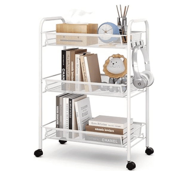 3-Tier Metal Rolling Cart, Mesh Wire Easy Assemble Utility Cart ...