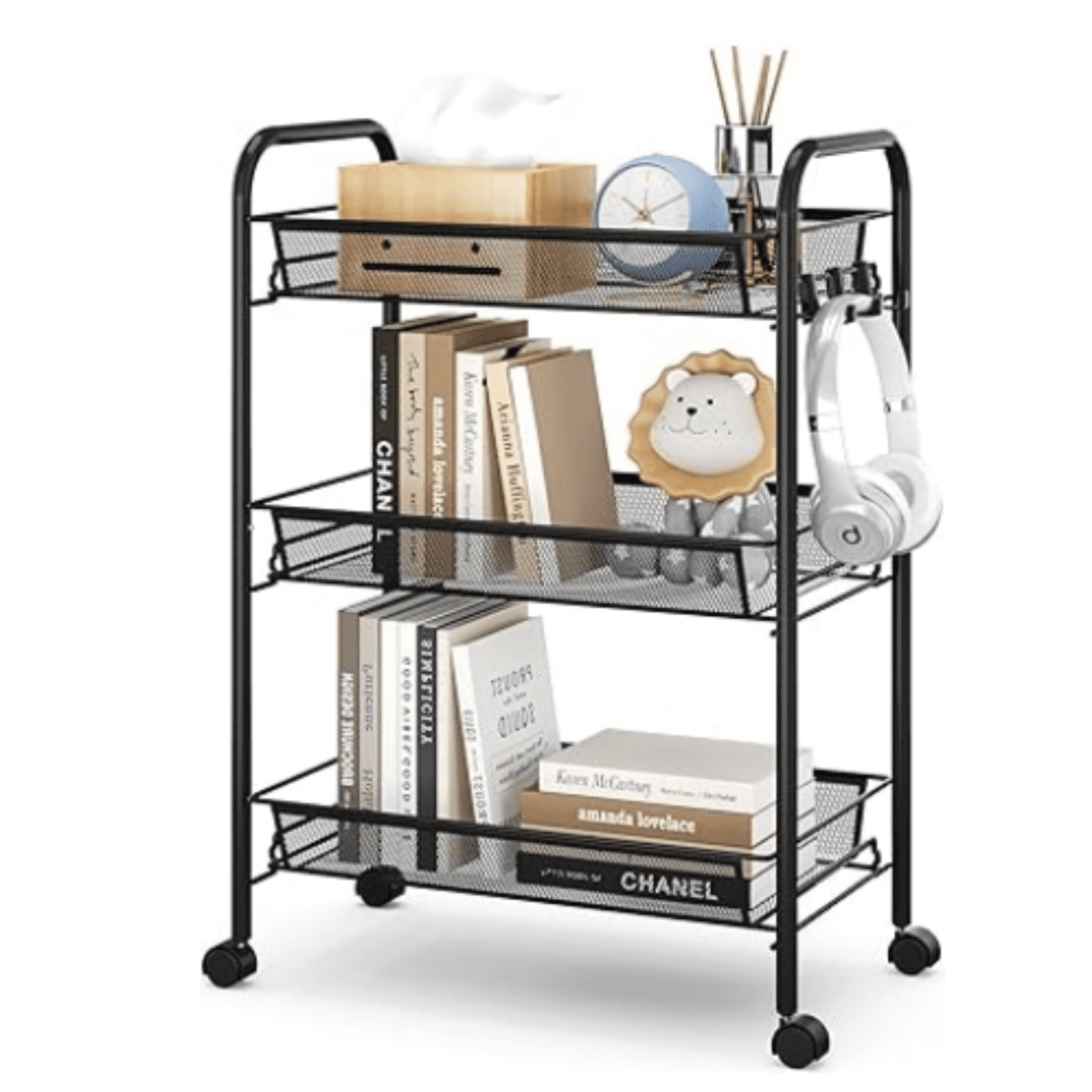 3-Tier Metal Rolling Cart, Mesh Wire Easy Assemble Utility Cart ...