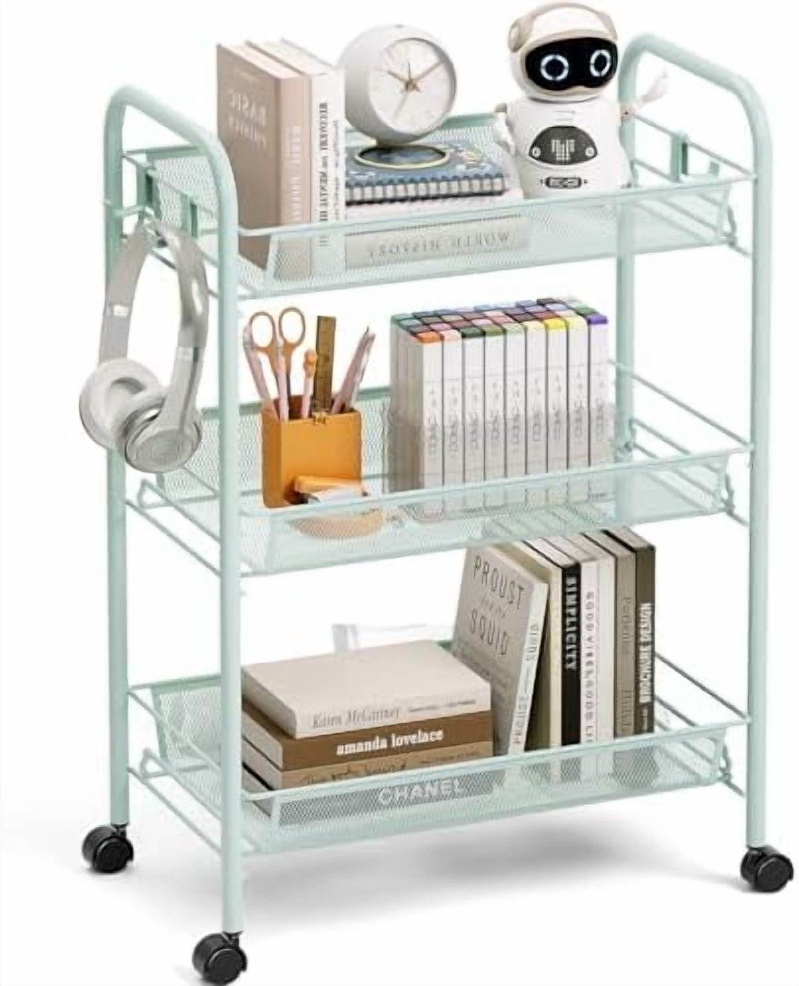 3-Tier Metal Rolling Cart, Mesh Wire Easy Assemble Utility Cart ...