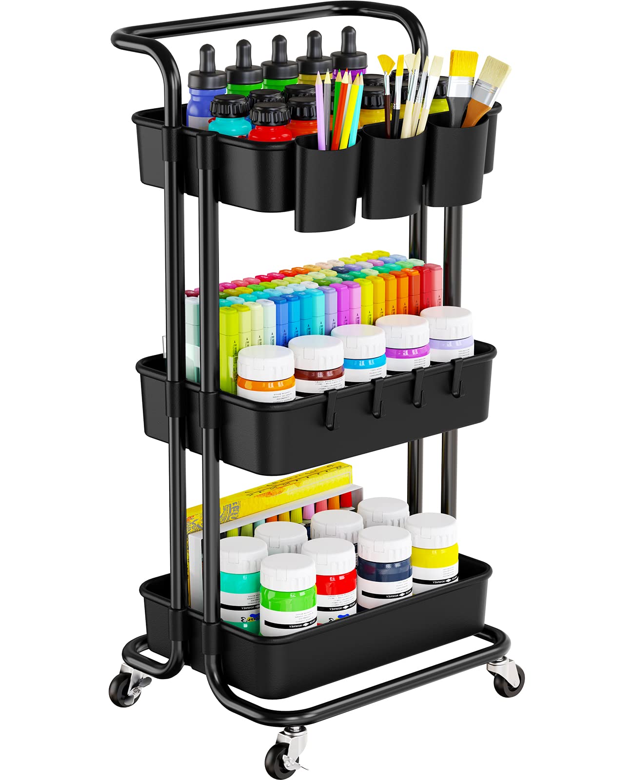 DecMode Black Metal Deep Set Wire Basket Storage Cart with Wheels and ...