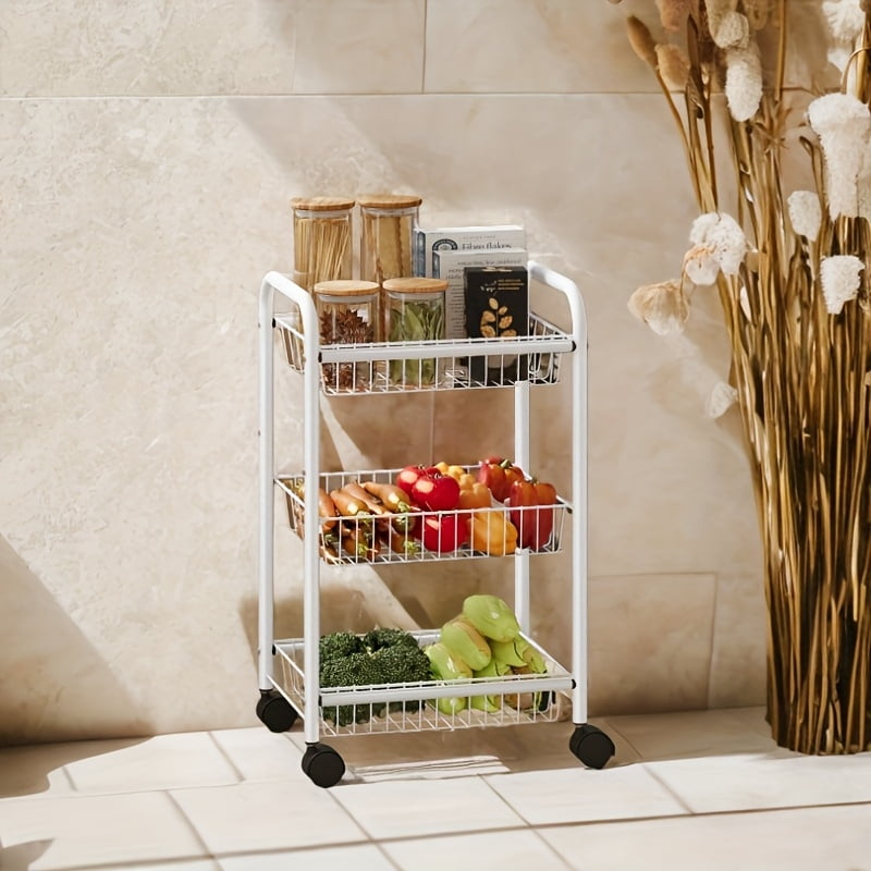 3-Tier Metal Rolling Cart on Wheels, Storage Cart, Snack Cart with ...