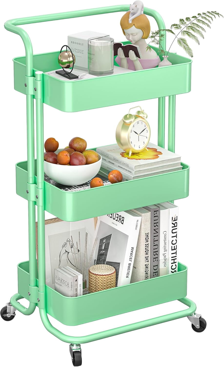 3-Tier Metal Rolling Cart with Wheels, Utility Storage Cart ...
