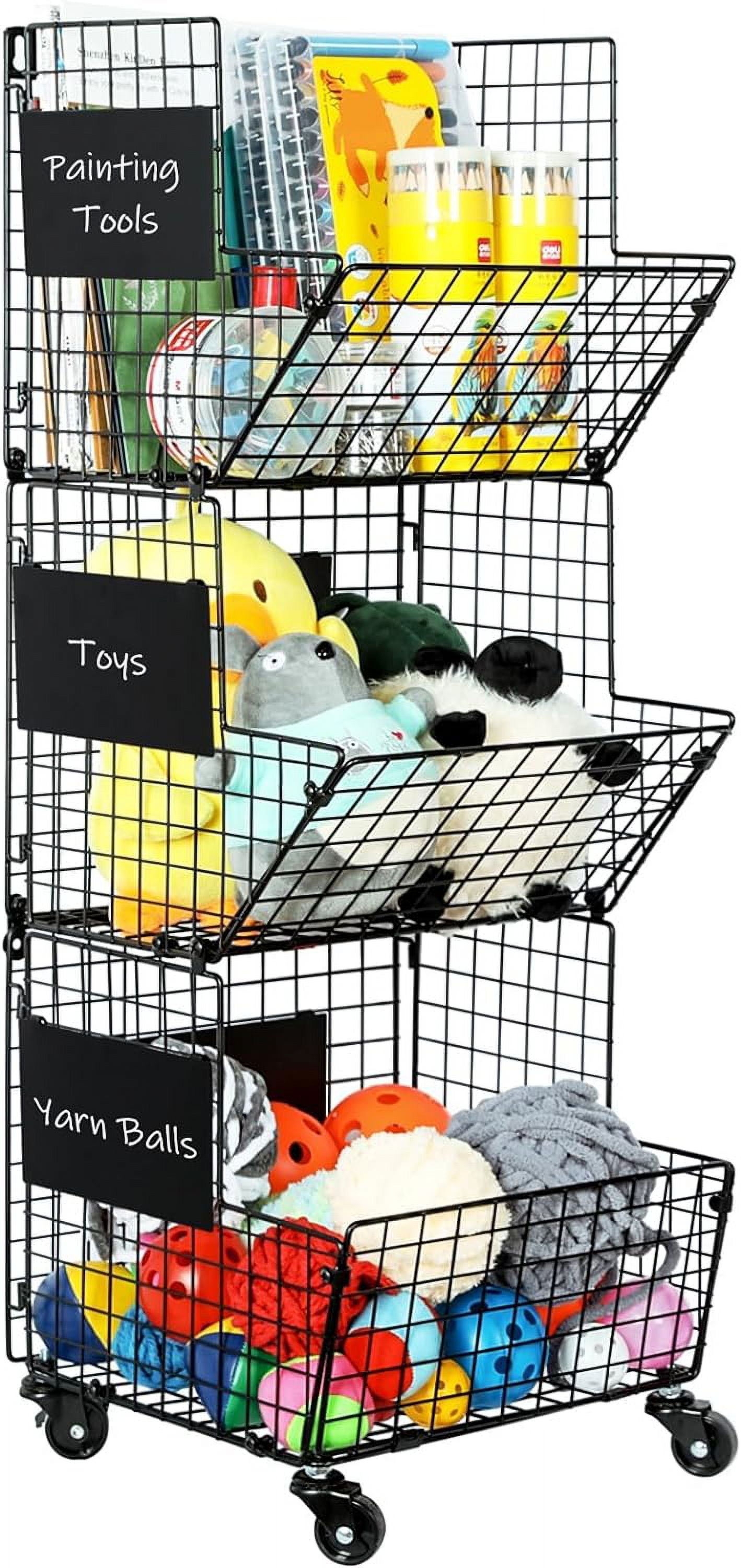 3 Tier Metal Rolling Laundry Basket Cart, x-Cosrack Rolling Wire Toy ...