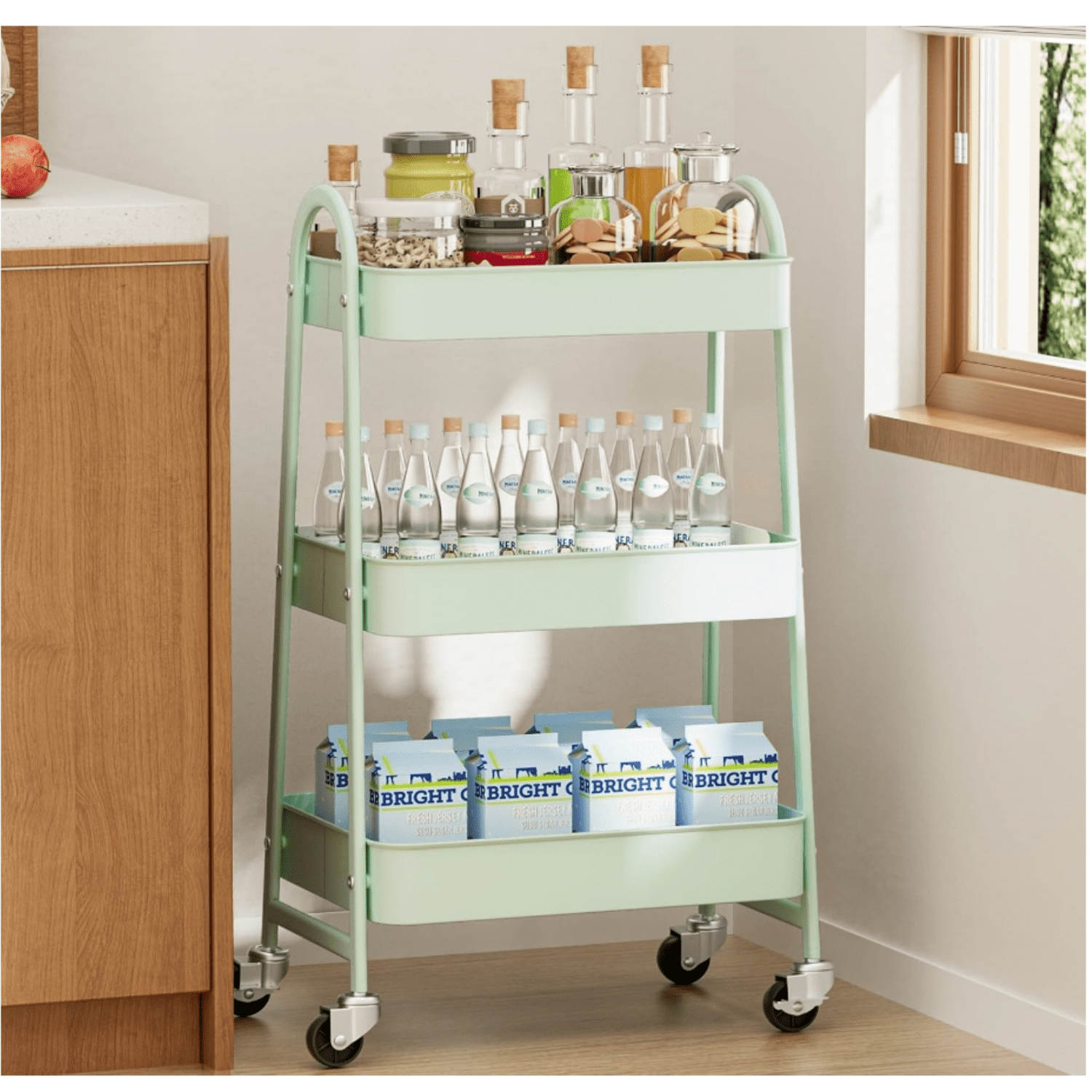 3 Tier Metal Rolling Storage Cart with Lockable Wheels, Mobile Shelving ...