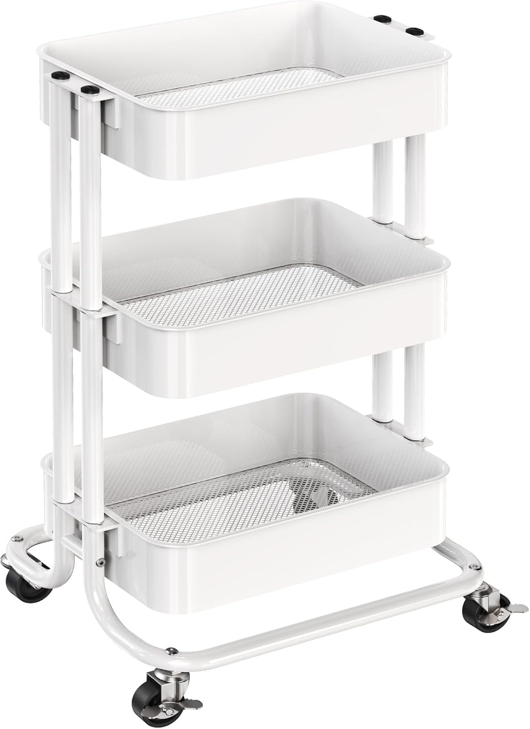 3 Tier Metal Rolling Utility Cart, Heavy-Duty Storage Rolling Cart with ...