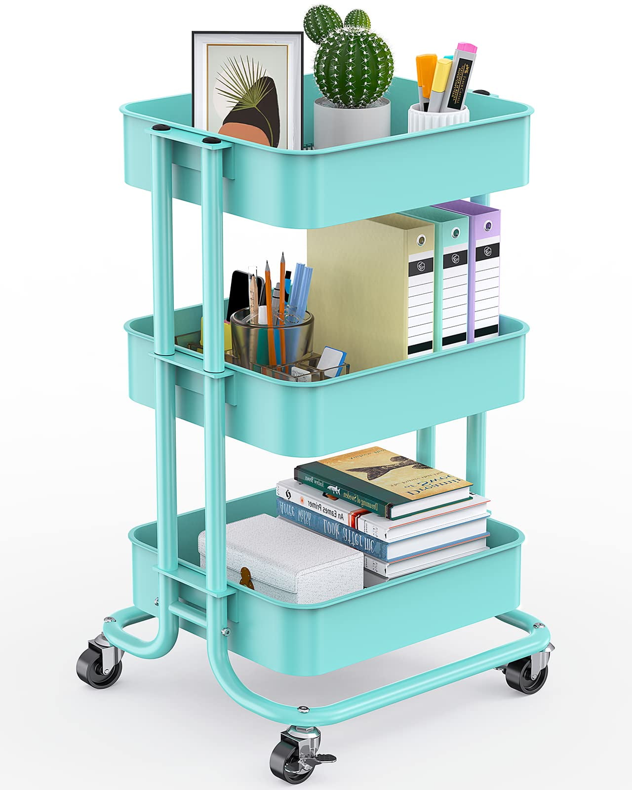 3-Tier Metal Rolling Utility Cart, Multifunction Storage Cart ...