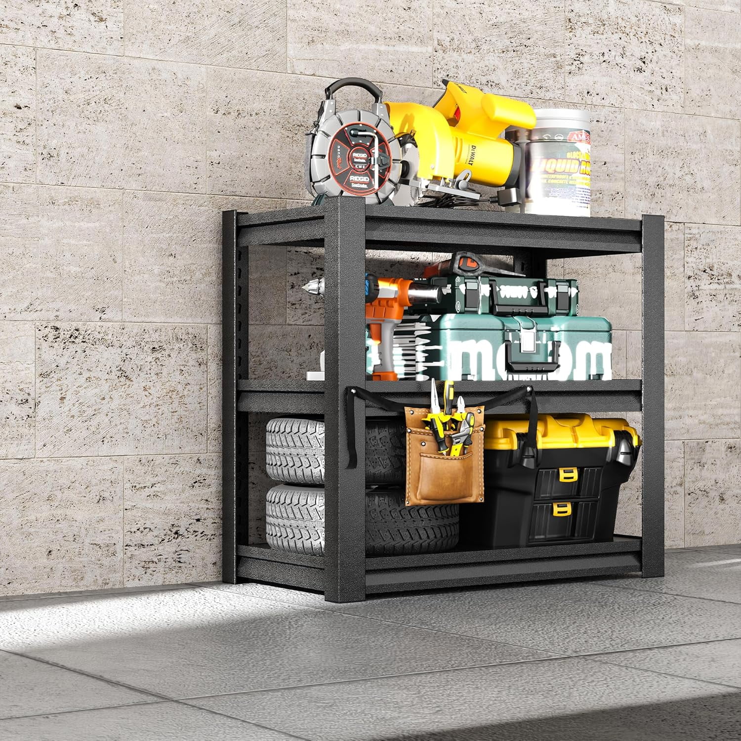 3-Tier Metal Shelf, Small Storage Shelves Heavy Duty Garage Shelving ...