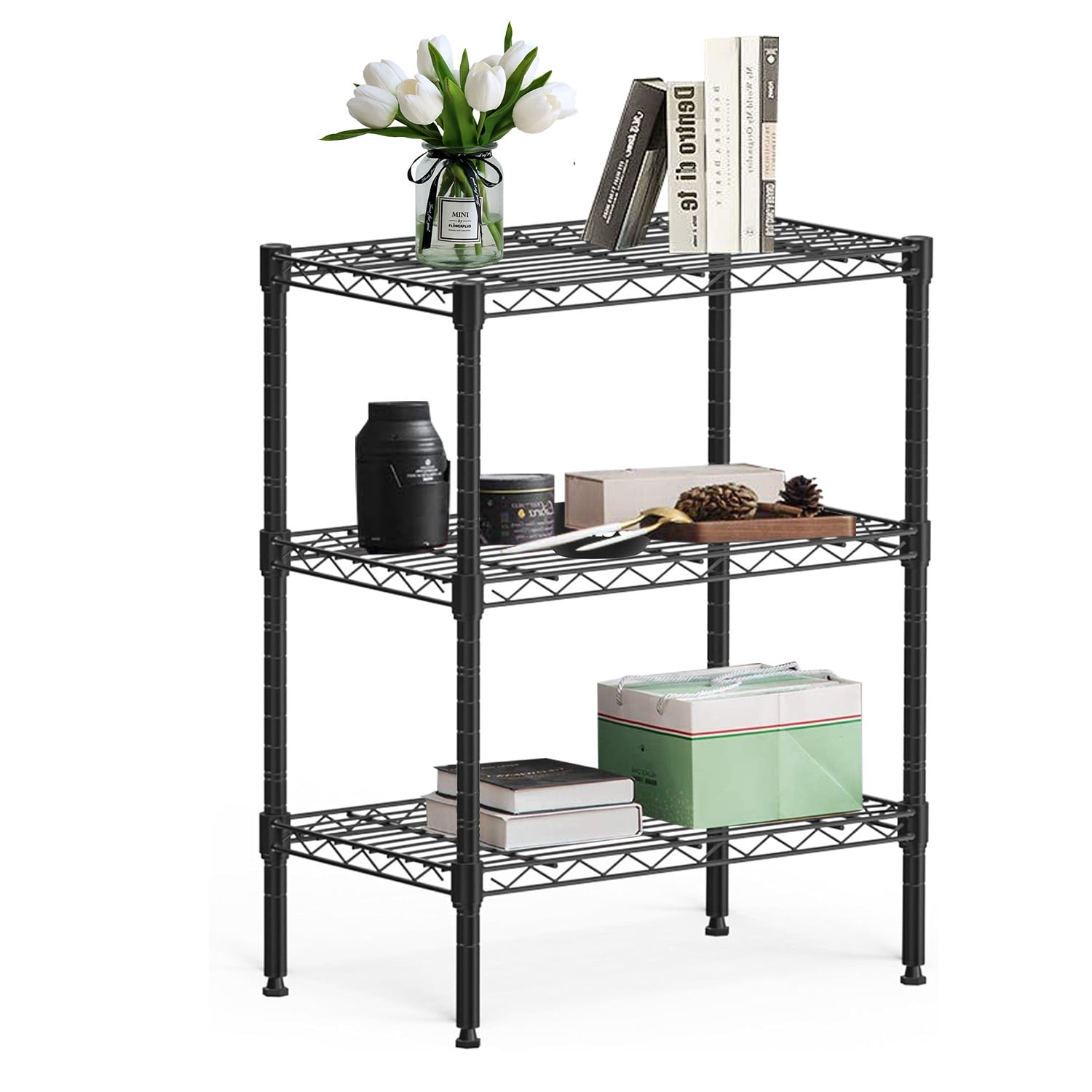 3 Tier Metal Shelving Unit, Adjustable Metal Wire Racks Heavy Duty ...