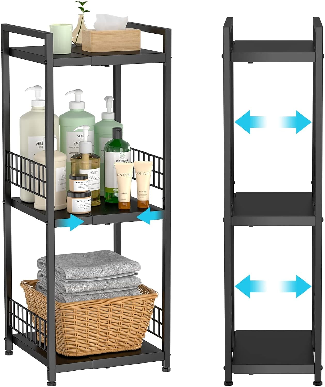 3-Tier Metal Shelving Unit, Expandable, Free-Standing, Narrow, Open ...