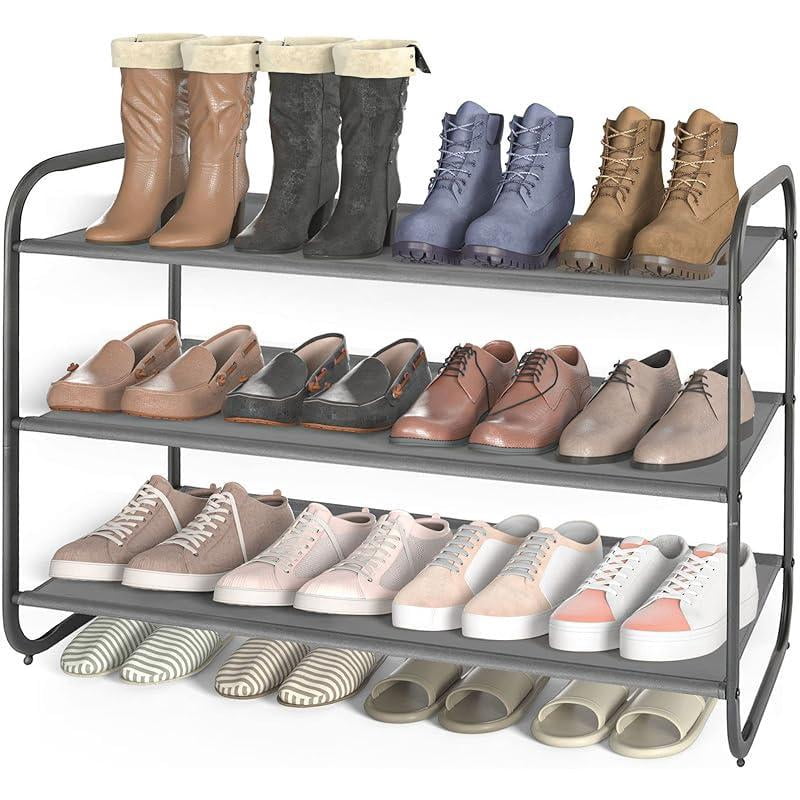 3-Tier Metal Shoe Rack, Free Standing Shoe Storage Organizer, Wire Grid ...
