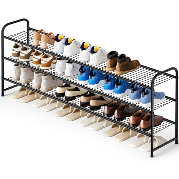 3-Tier Metal Shoe Rack Organizer for Closet, Wide Stackable Shoe ...
