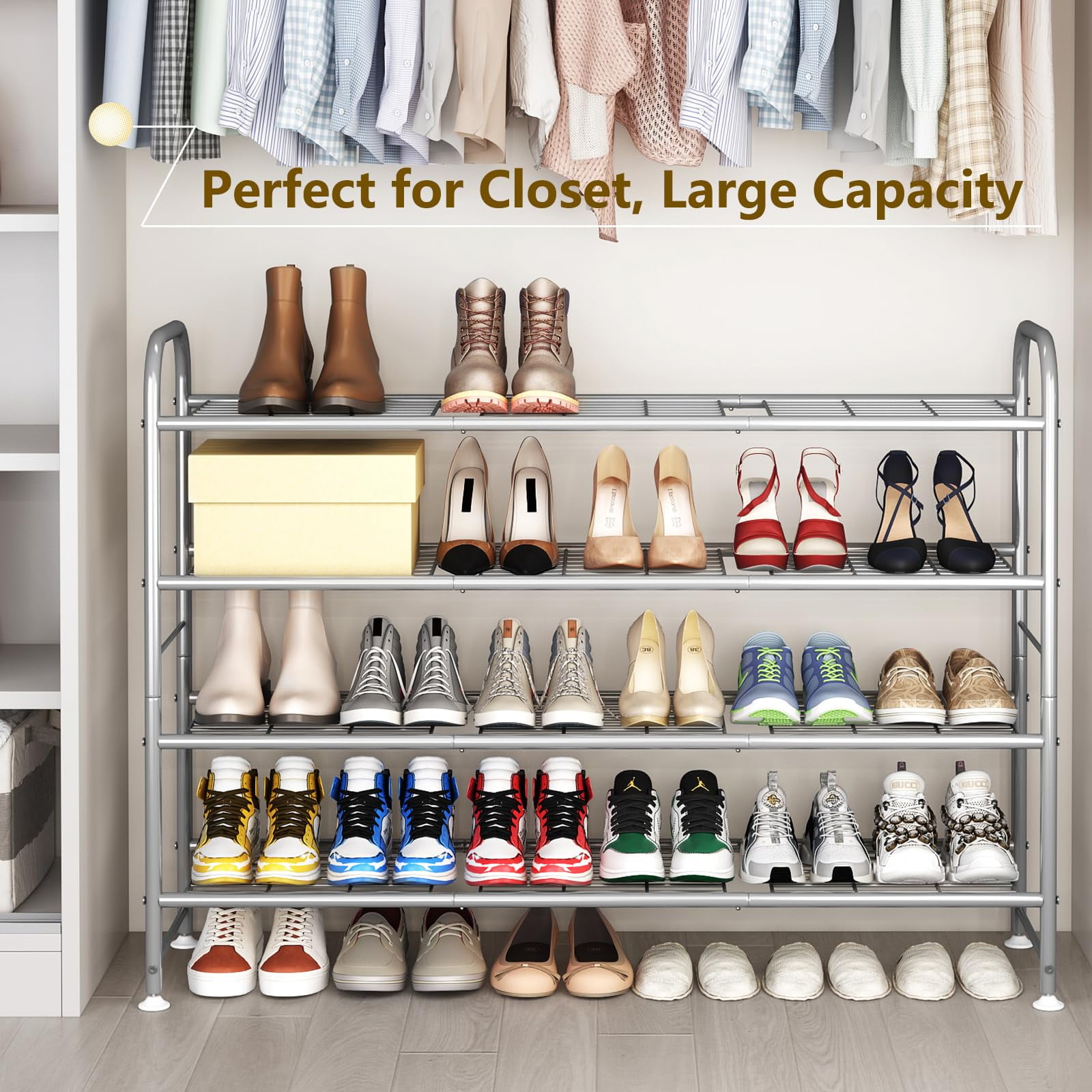 3 Tier Metal Shoe Rack Organizer for Closet Entryway Durable Space ...