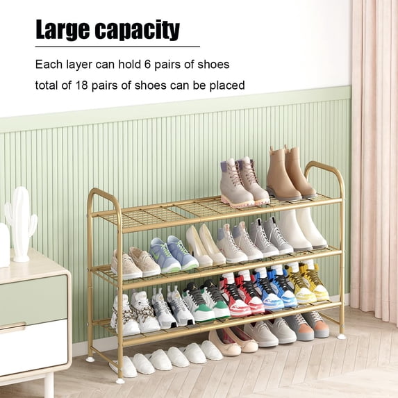 3 Tier Metal Shoe Rack Organizer for Closet Entryway Durable Space ...