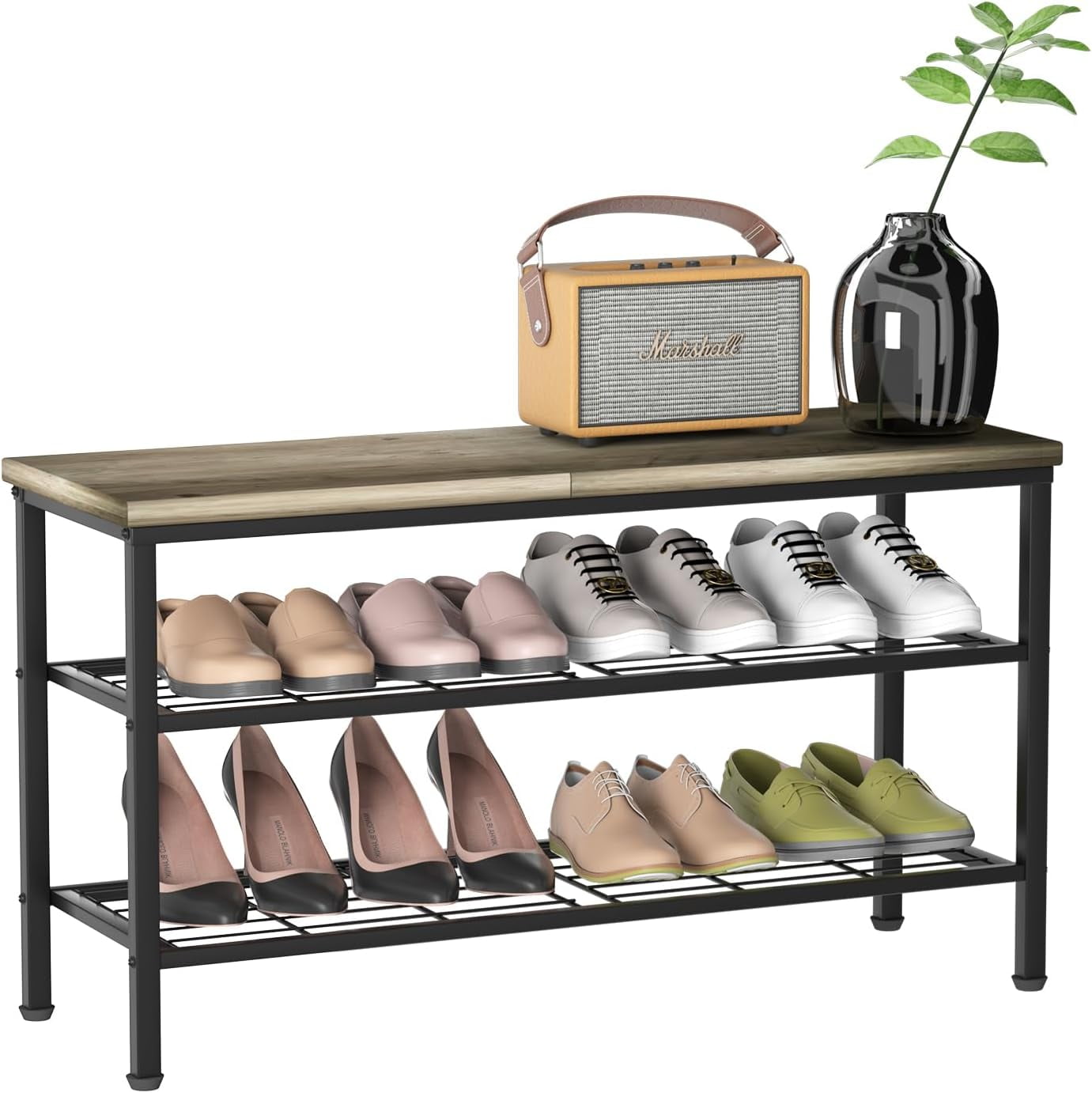 3-Tier Metal Shoe Rack with Wood Top - Durable & Space-Saving Shoe ...