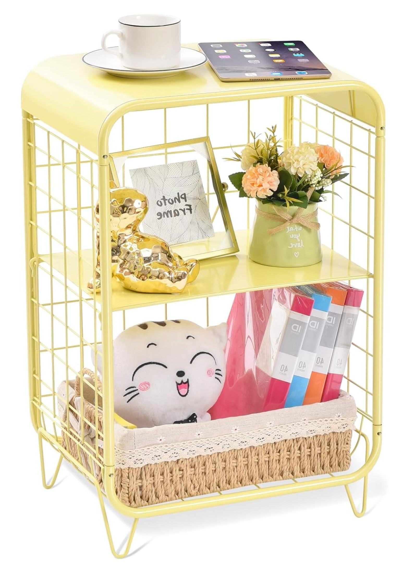 3 Tier Metal Side Table,Cute Nightstand, Coffee End Table with Storage ...