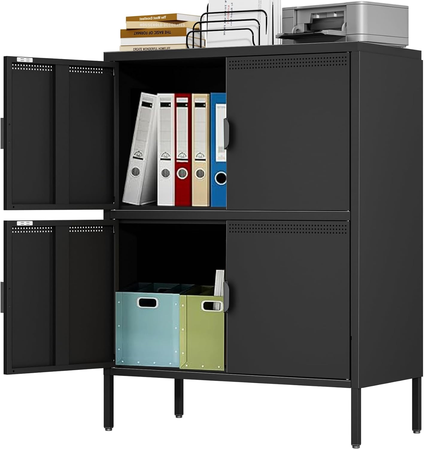 3-Tier Metal Storage Cabinet, 120LBS Weight Capacity Metal Locker ...